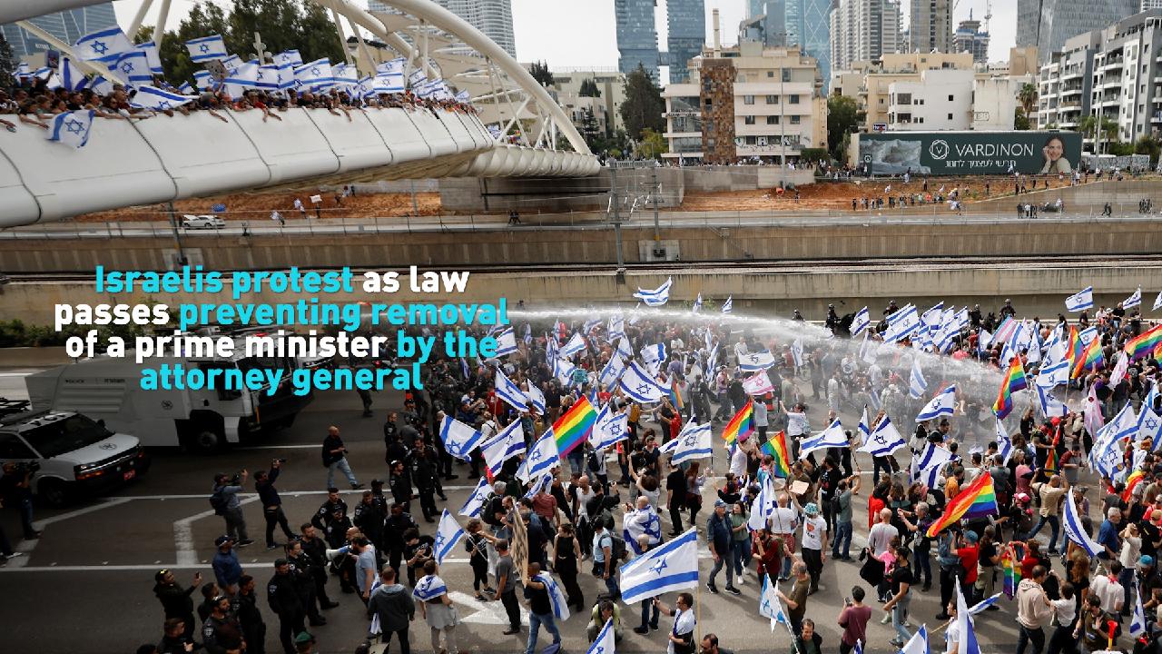 Israel protests continue as law passes protecting Netanyahu's office - CGTN